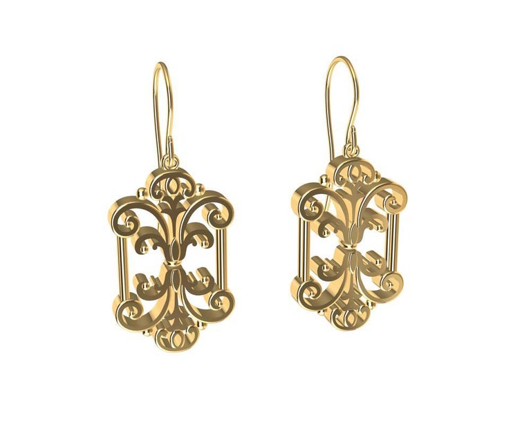 14 Karat Yellow Gold French Gate Dangle Earrings For Sale at 1stDibs