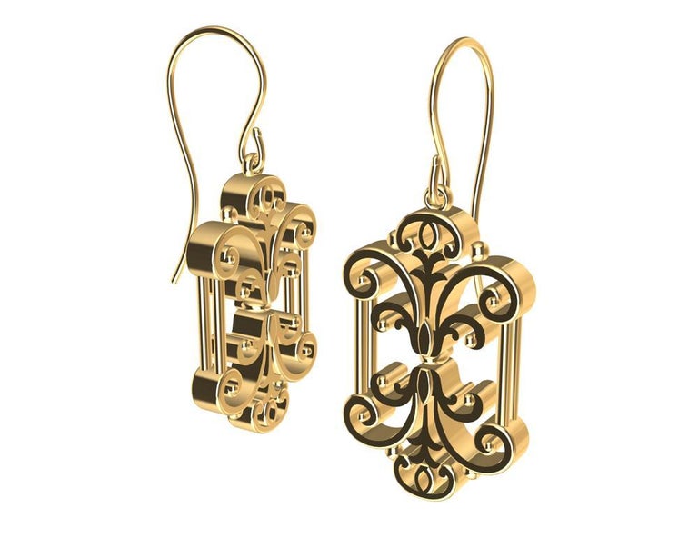 14 Karat Yellow Gold French Gate Dangle Earrings For Sale at 1stDibs