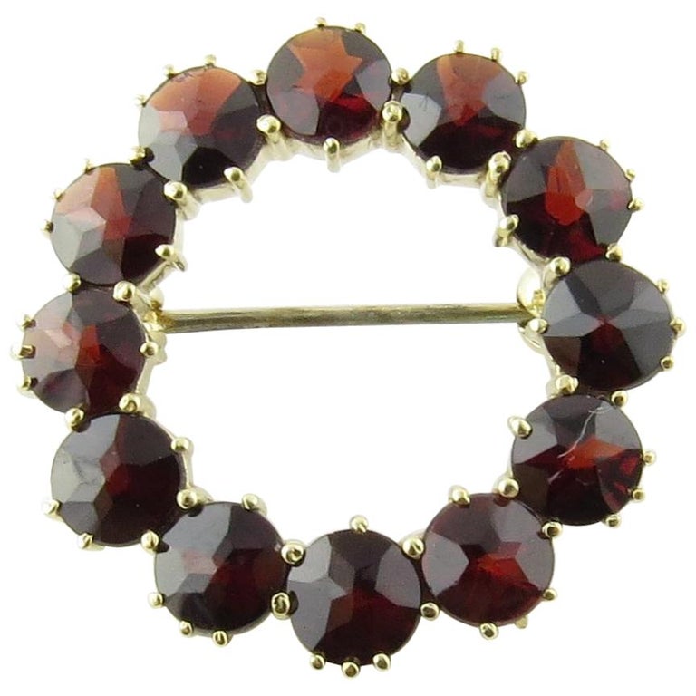 14 Karat Yellow Gold Garnet Pin / Brooch at 1stDibs