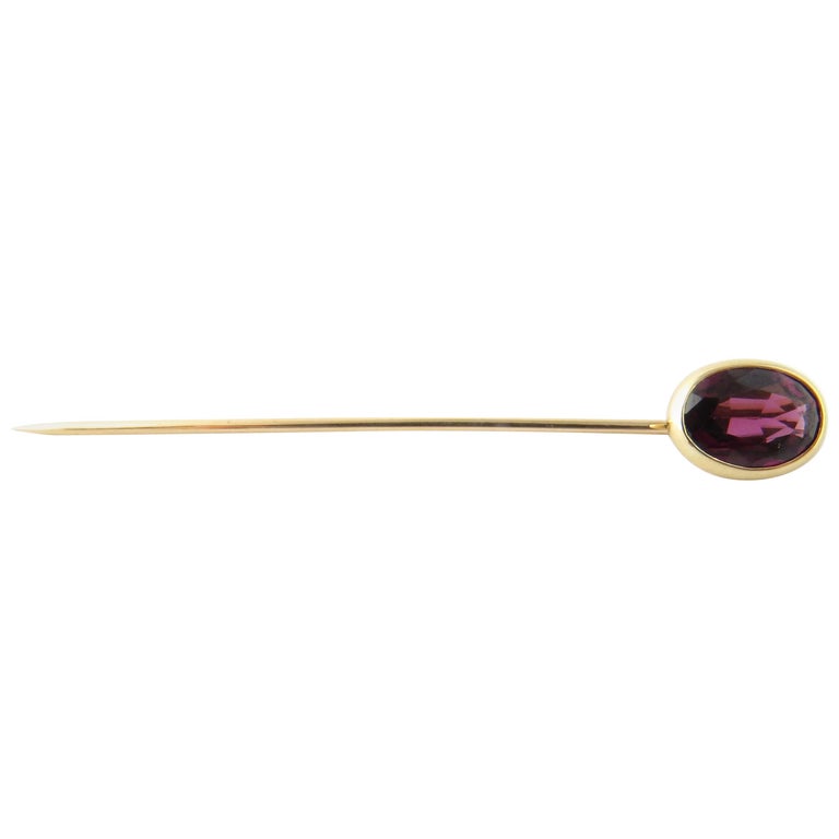 14 Karat Yellow Gold Amethyst Stick Pin at 1stDibs