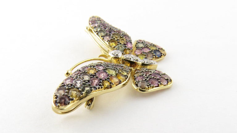 14 Karat Yellow Gold Gemstone Butterfly Pin or Brooch at 1stDibs