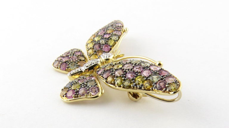 14 Karat Yellow Gold Gemstone Butterfly Pin or Brooch at 1stDibs