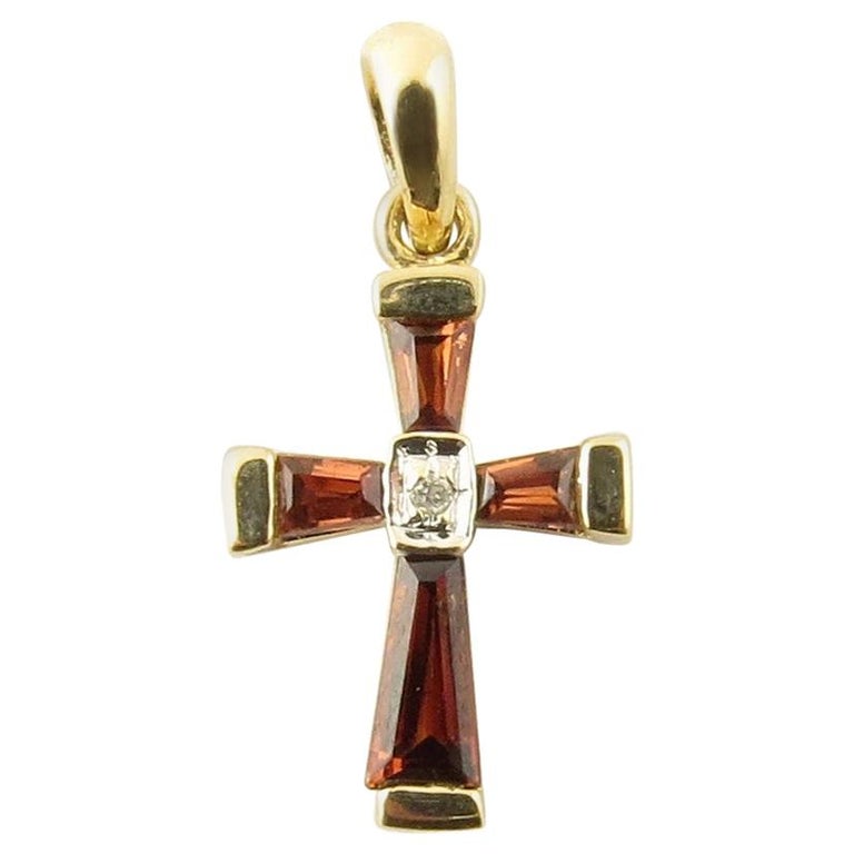 14 Karat Yellow Gold Gemstone Cross Pendant at 1stDibs
