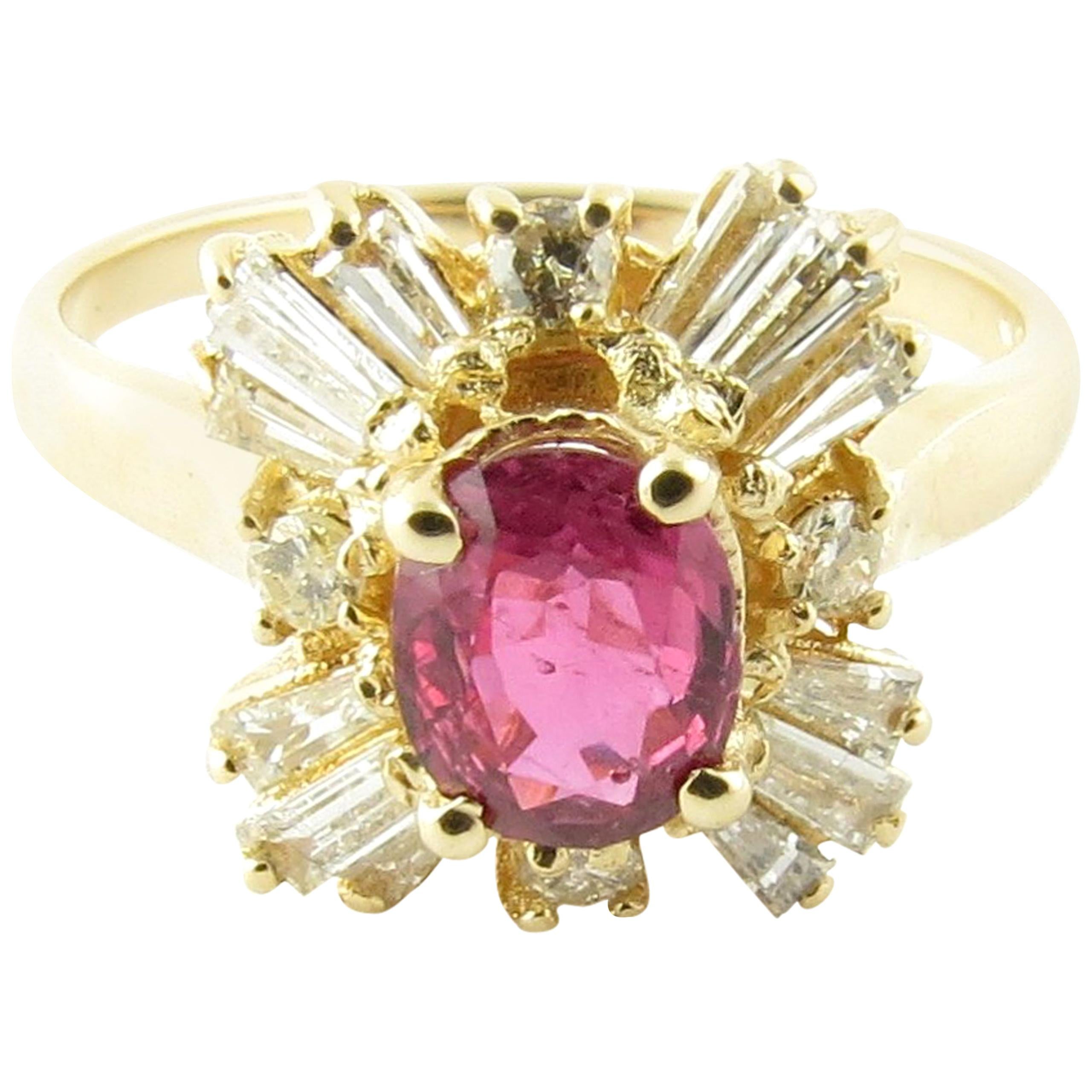 14 Karat Yellow Gold Free Form Ruby Center with Diamond Accents Ring ...