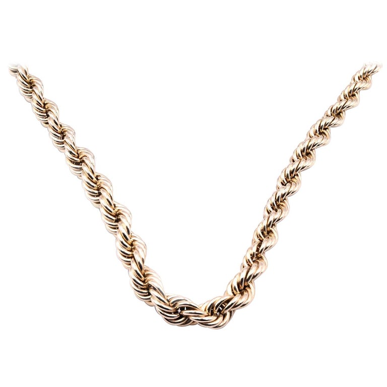 14 Karat Yellow Gold Graduated Rope Chain at 1stDibs