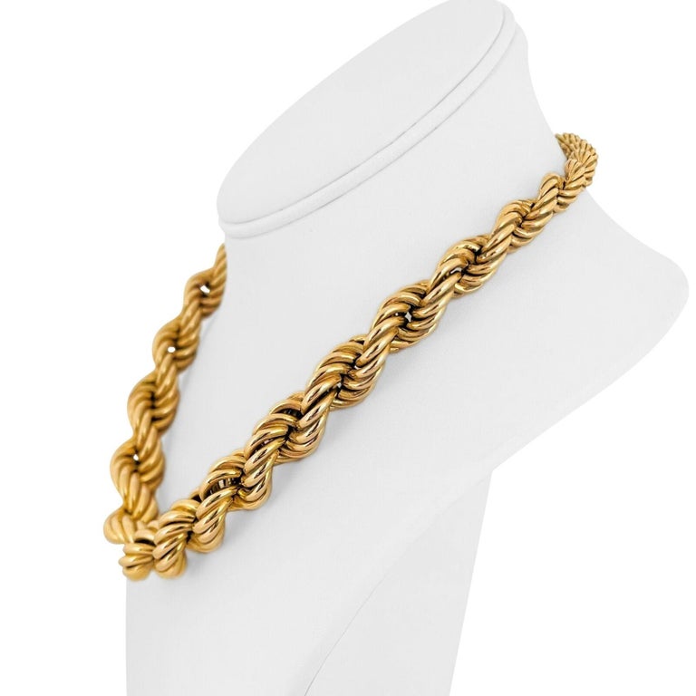 14 Karat Yellow Gold Graduated Very Thick UnoAErre Ladies Rope Necklace ...
