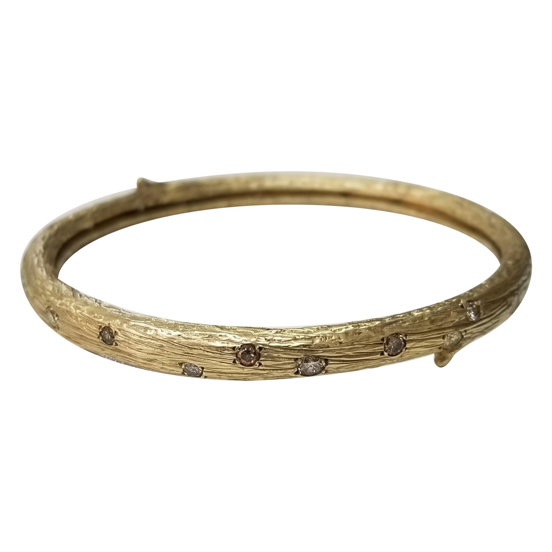 Vintage 14k Yellow Gold Concave Bangle with Engraving For Sale at 1stDibs