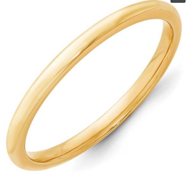 14 Karat Yellow Gold Half Round Classic Wedding Band in Pair Solid Ring ...