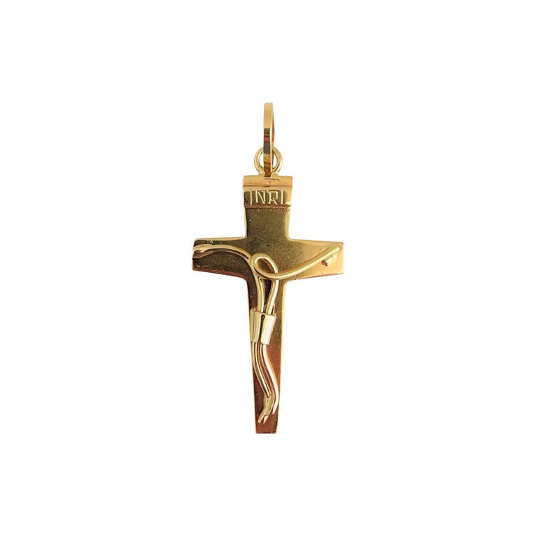 14 Karat Yellow Gold Heavy Fancy Inri Cross Crucifix Pendant For Sale ...