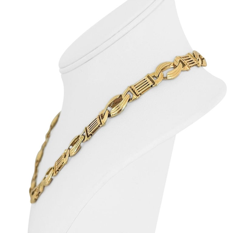 14 Karat Yellow Gold Heavy Ladies Fancy Curb and Bar Link Necklace ...