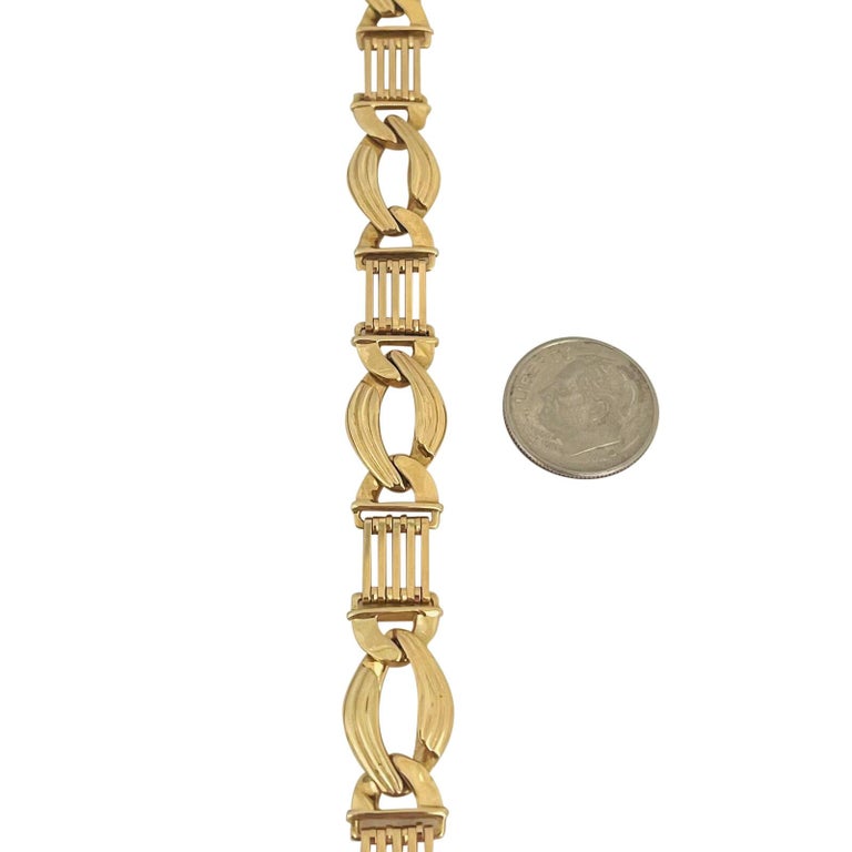 14 Karat Yellow Gold Heavy Ladies Fancy Curb and Bar Link Necklace ...