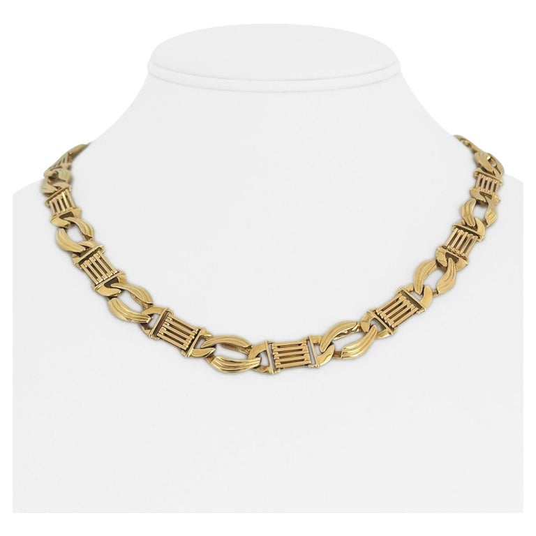 14 Karat Yellow Gold Heavy Ladies Fancy Curb and Bar Link Necklace ...