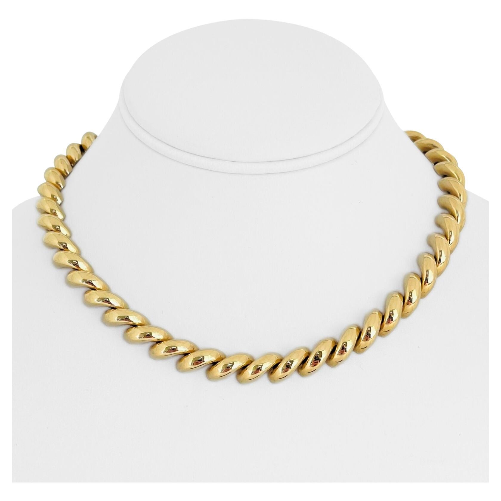 14 Karat Yellow Gold Thick Macaroni San Marco Link Necklace, Italy For ...