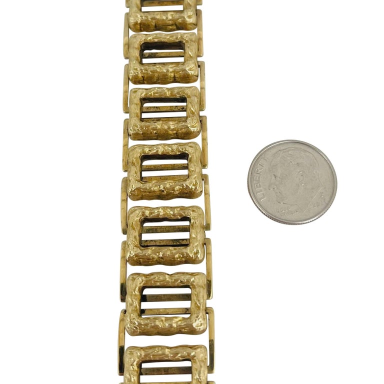 14 Karat Yellow Gold Heavy Vintage Fancy Rectangle Link Bracelet For ...