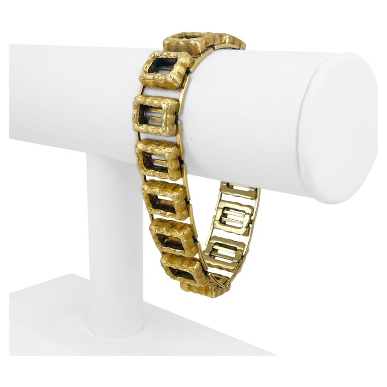 14 Karat Yellow Gold Heavy Vintage Fancy Rectangle Link Bracelet For ...