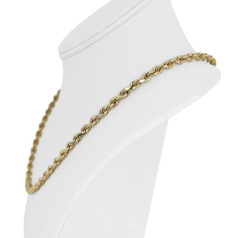 14 Karat Yellow Gold Hollow Diamond Cut Rope Chain Necklace For Sale at ...