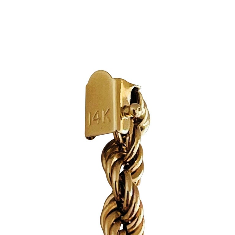 14 Karat Yellow Gold Hollow Ladies Rope Chain Necklace For Sale at 1stDibs