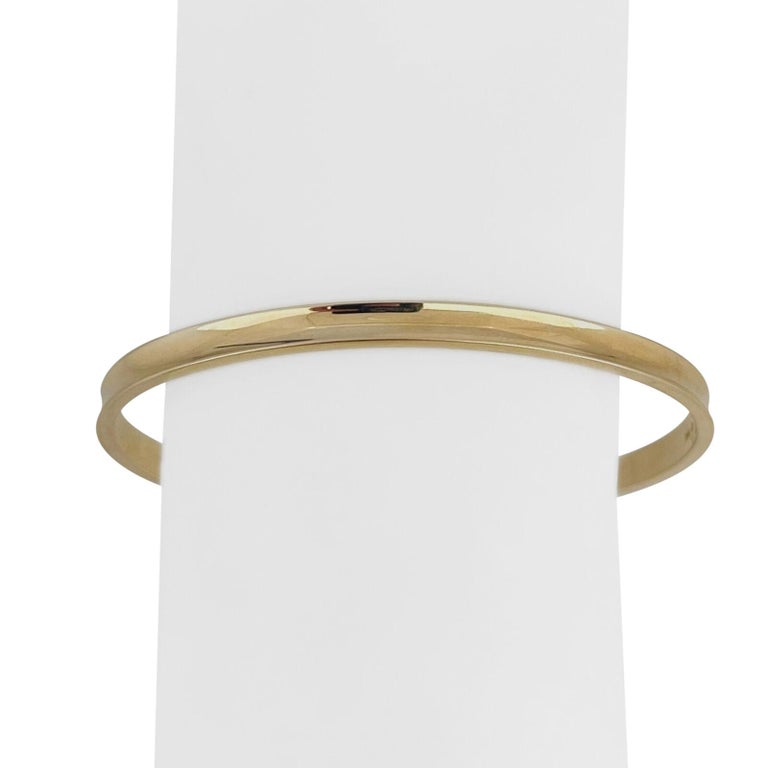 14 Karat Yellow Gold Hollow Light Concave Oval Bangle Bracelet For Sale at 1stDibs