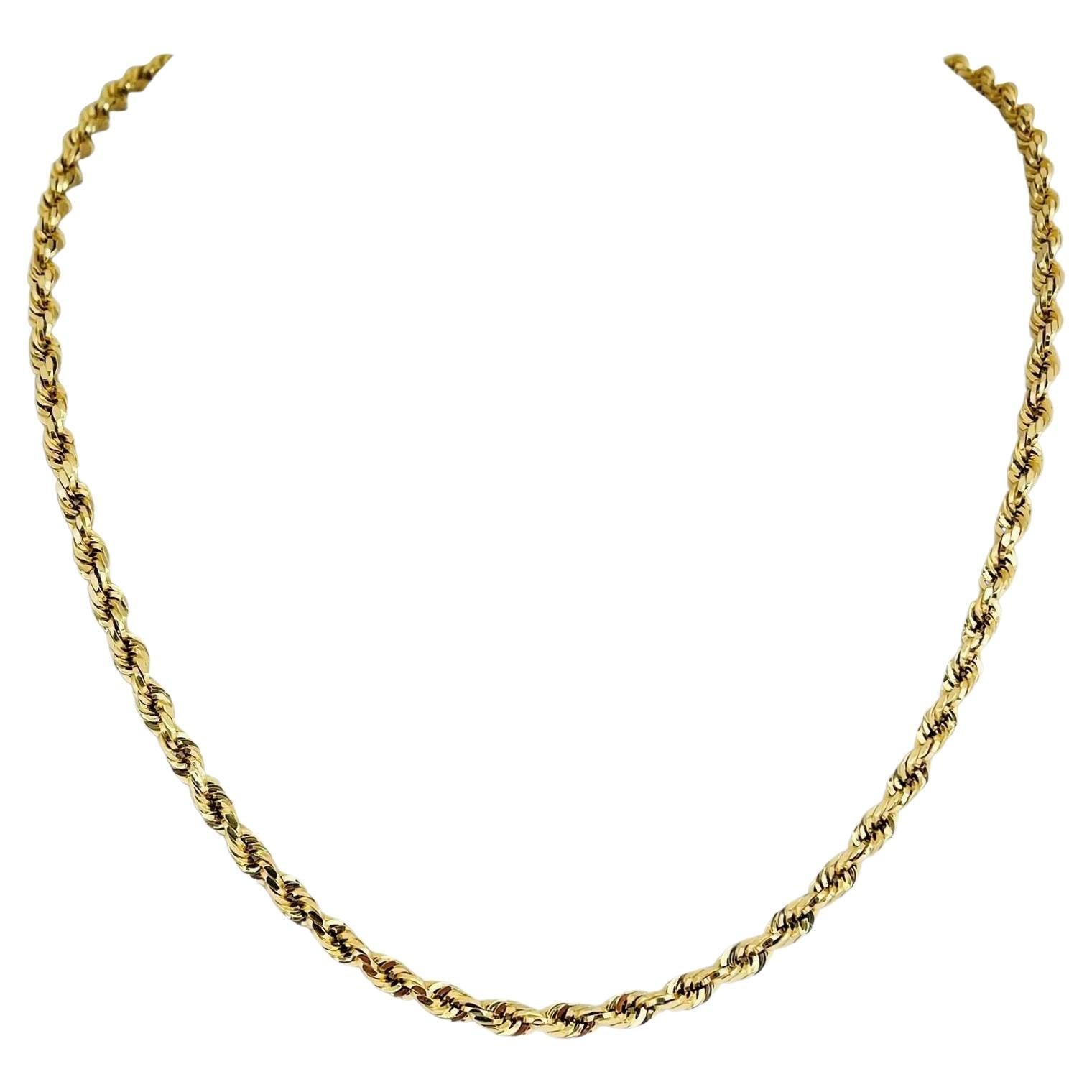 14 Karat Yellow Gold Hollow Diamond Cut Rope Chain Necklace For Sale at ...