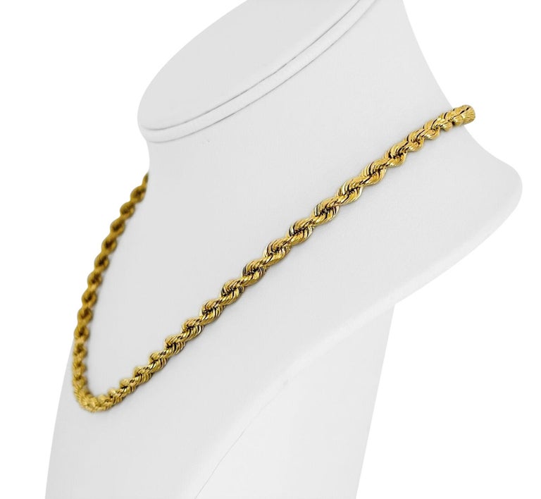 14 Karat Yellow Gold Hollow Light Diamond Cut Rope Chain Necklace Peru ...