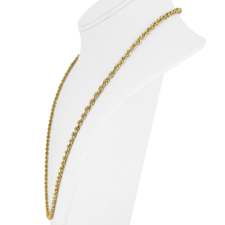 14 Karat Yellow Gold Hollow Light Diamond Cut Rope Chain Necklace Peru ...