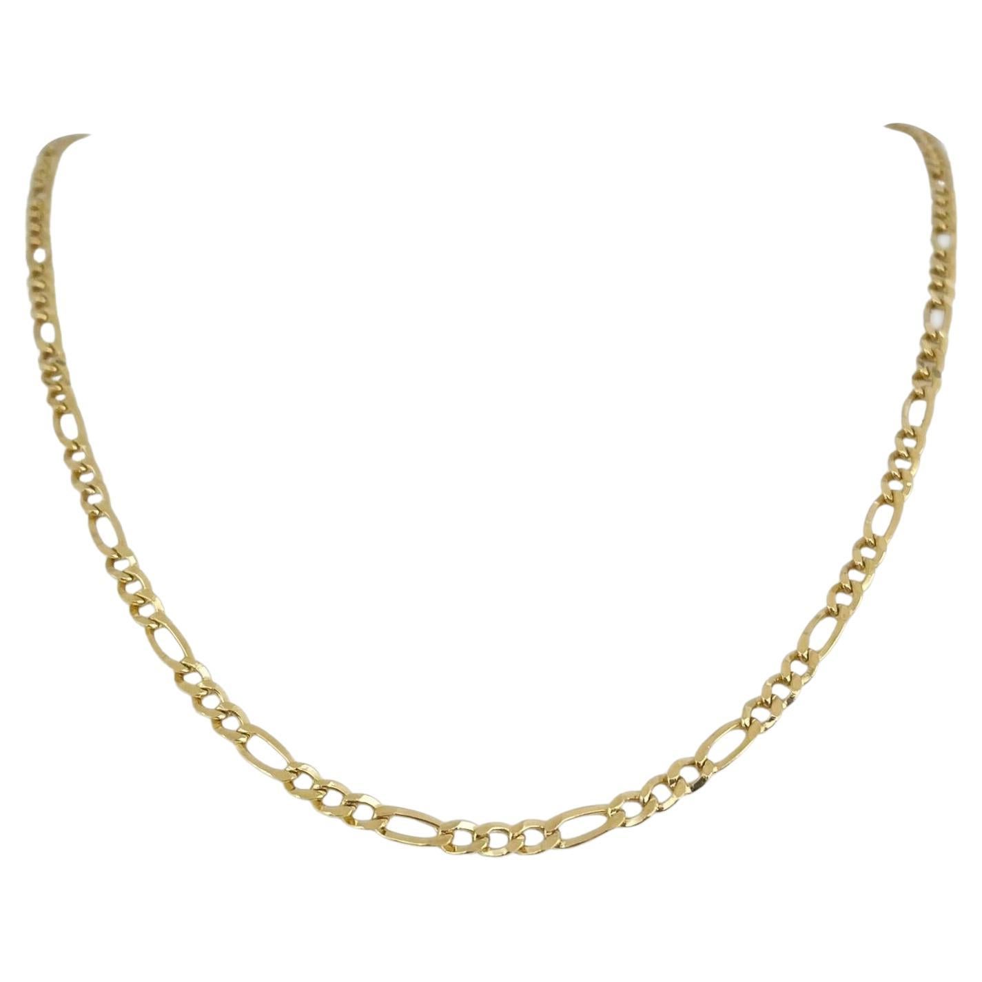 14 Karat Yellow Gold Solid Figaro Link Chain Necklace Italy For Sale at ...