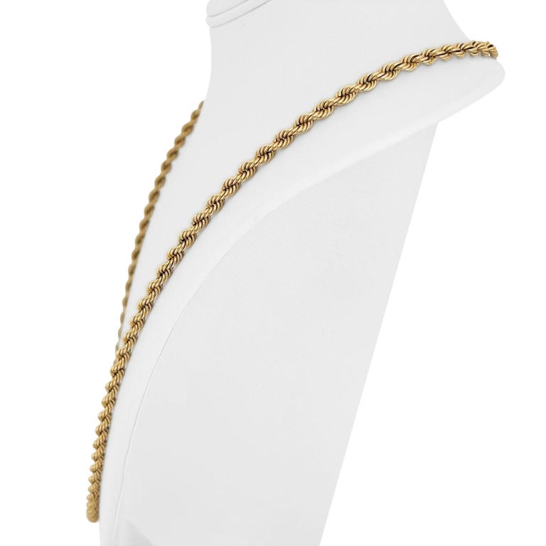 14 Karat Yellow Gold Hollow Long Rope Chain Necklace For Sale at 1stDibs