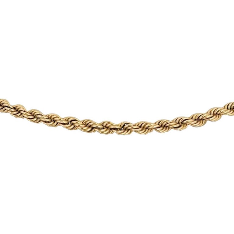 14 Karat Yellow Gold Hollow Long Rope Chain Necklace For Sale at 1stDibs