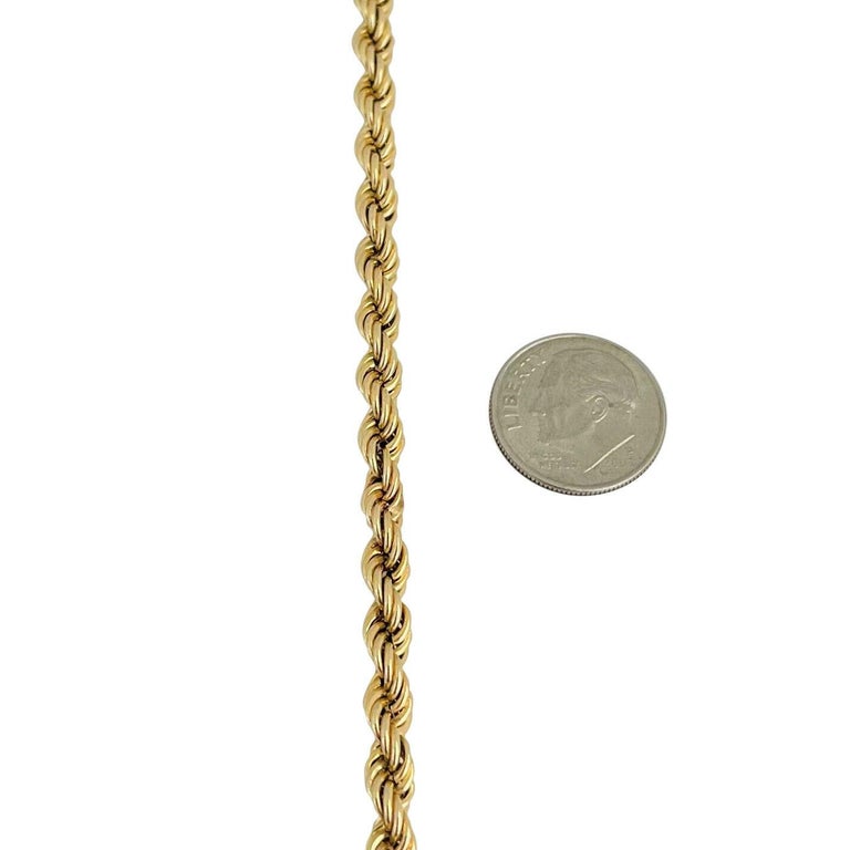 14 Karat Yellow Gold Hollow Long Rope Chain Necklace For Sale at 1stDibs