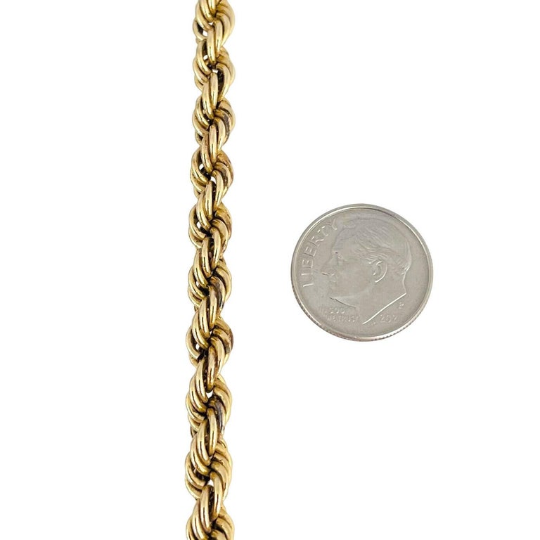 14 Karat Yellow Gold Hollow Long Rope Chain Necklace For Sale at 1stDibs