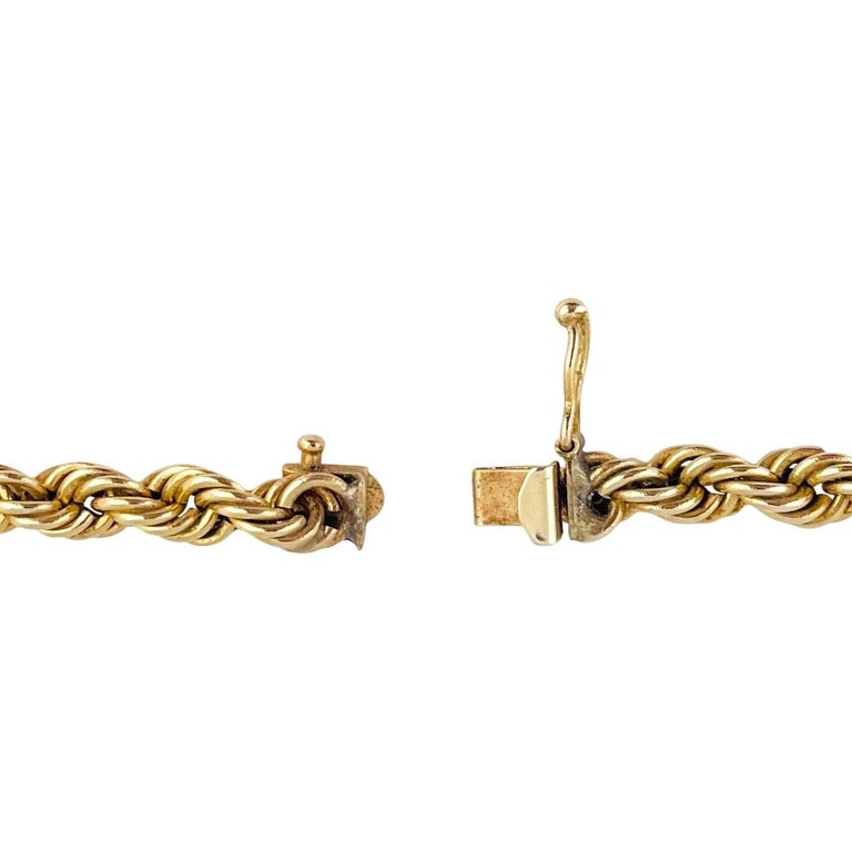 14 Karat Yellow Gold Hollow Long Rope Chain Necklace For Sale at 1stDibs