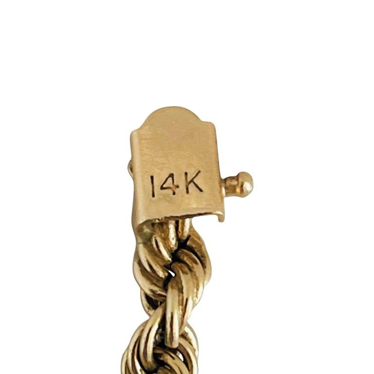 14 Karat Yellow Gold Hollow Long Rope Chain Necklace For Sale at 1stDibs