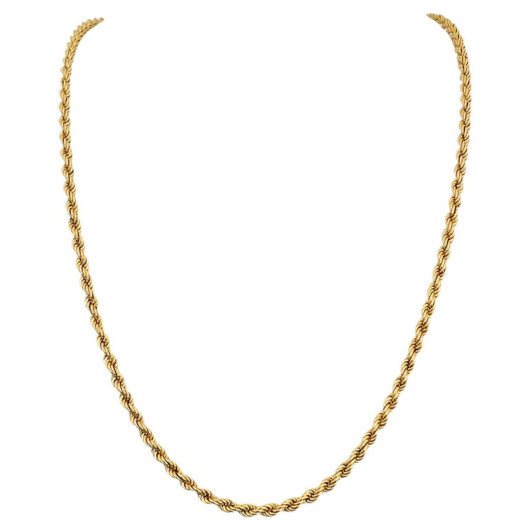 14 Karat Yellow Gold Hollow Long Rope Chain Necklace For Sale at 1stDibs