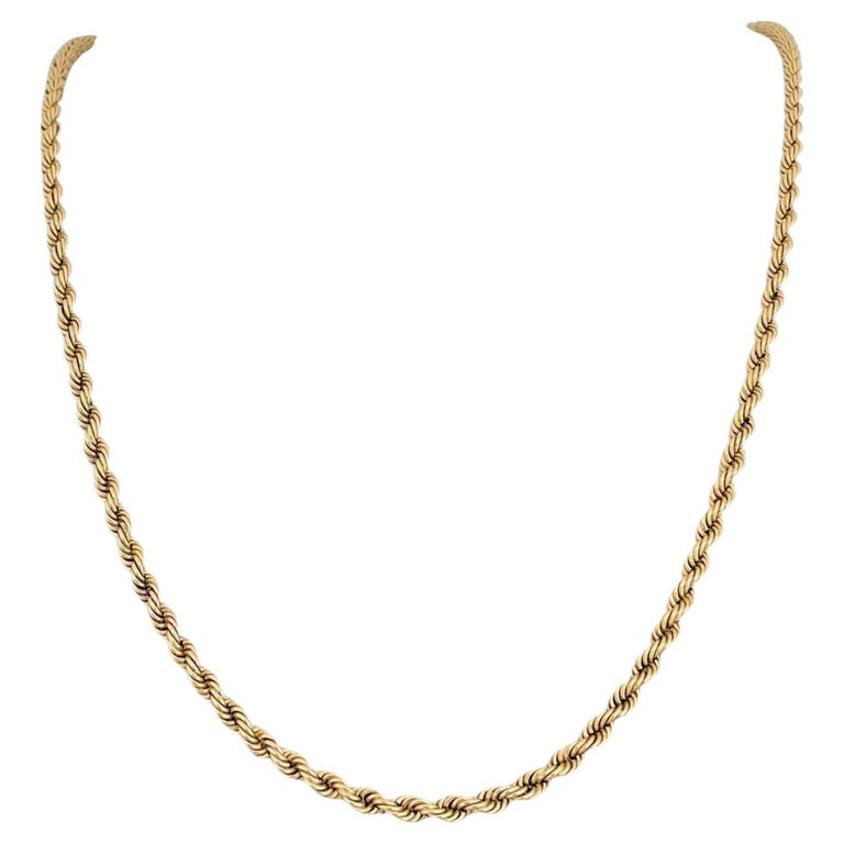 14 Karat Yellow Gold Hollow Long Rope Chain Necklace For Sale at 1stDibs