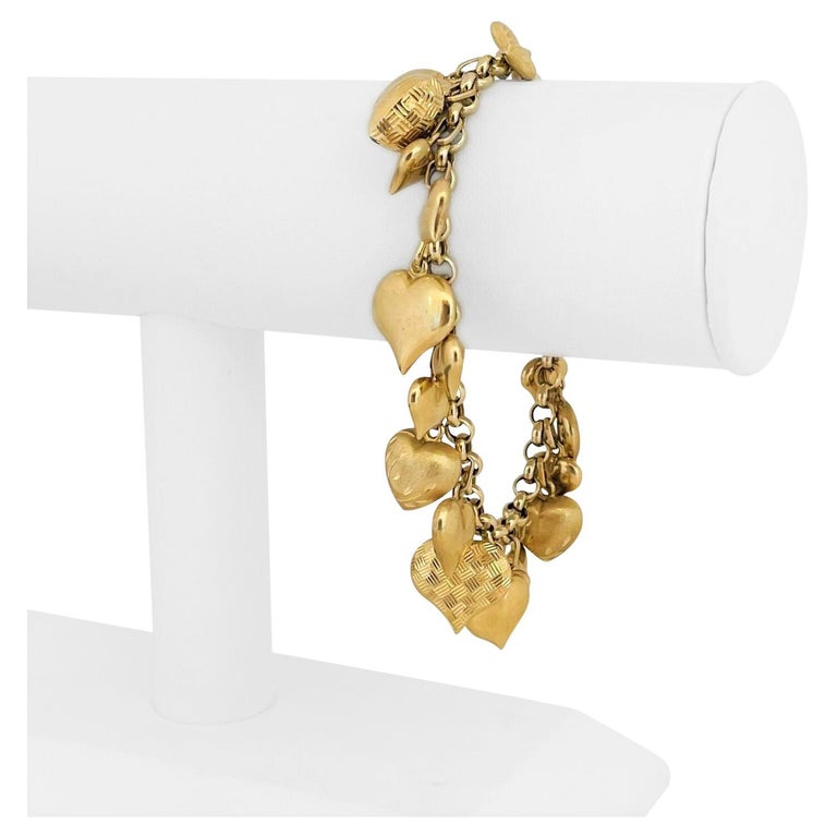 14 Karat Yellow Gold Hollow Milor Rolo Link Heart Charm Bracelet Italy ...