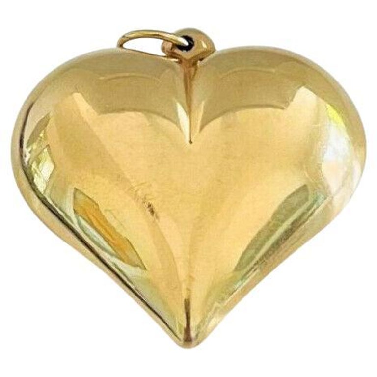 14 Karat Yellow Gold Hollow Puffy Large Heart Charm Pendant For Sale at ...