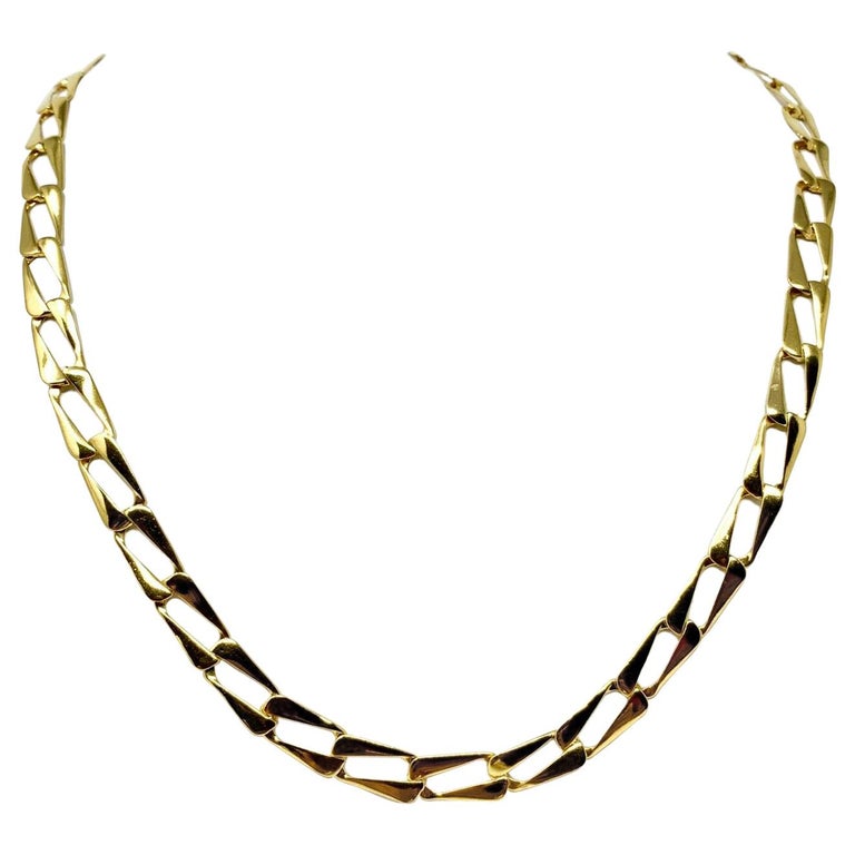 14 Karat Yellow Gold Hollow Rectangle Curb Link Chain Necklace For Sale ...