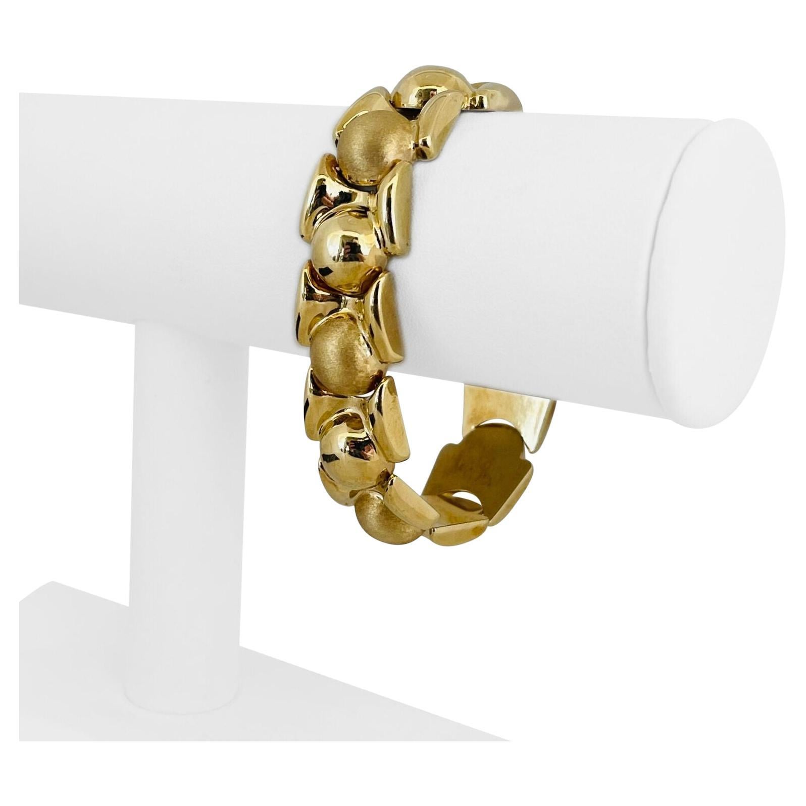 14 Karat Yellow and White Gold Two Tone Hollow Fancy Link Bracelet ...