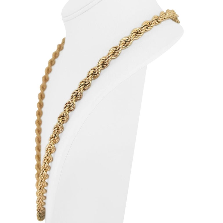 14 Karat Yellow Gold Hollow Thick Long Rope Chain Necklace For Sale at ...