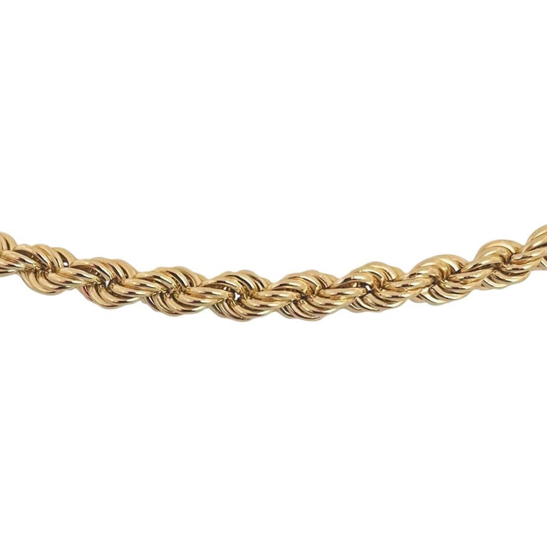 14 Karat Yellow Gold Hollow Thick Long Rope Chain Necklace For Sale at ...