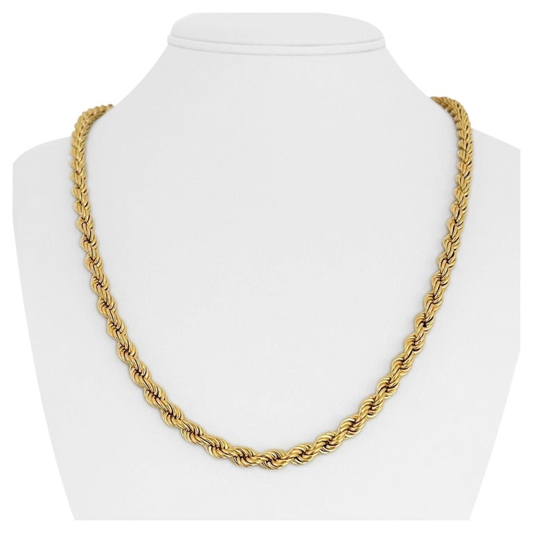 14 Karat Yellow Gold Hollow Thick Rope Chain Necklace For Sale at 1stDibs