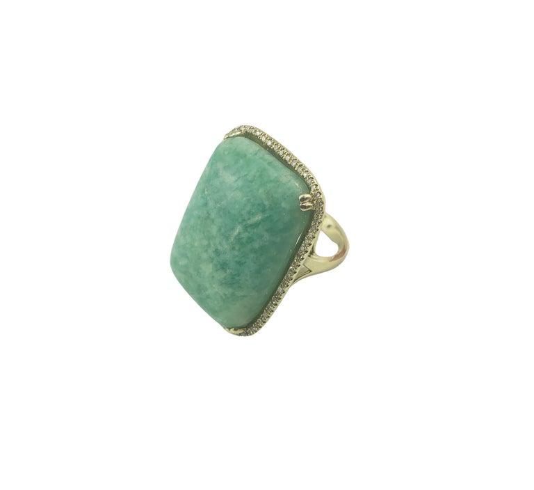 14 Karat Yellow Gold Amazonite and Diamond Ring For Sale at 1stDibs