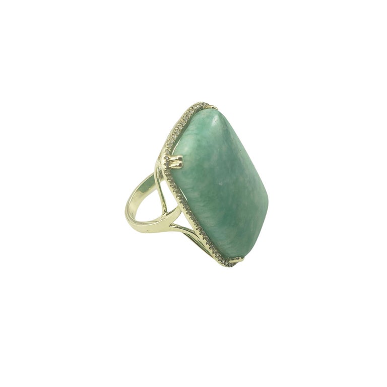 14 Karat Yellow Gold Amazonite and Diamond Ring For Sale at 1stDibs