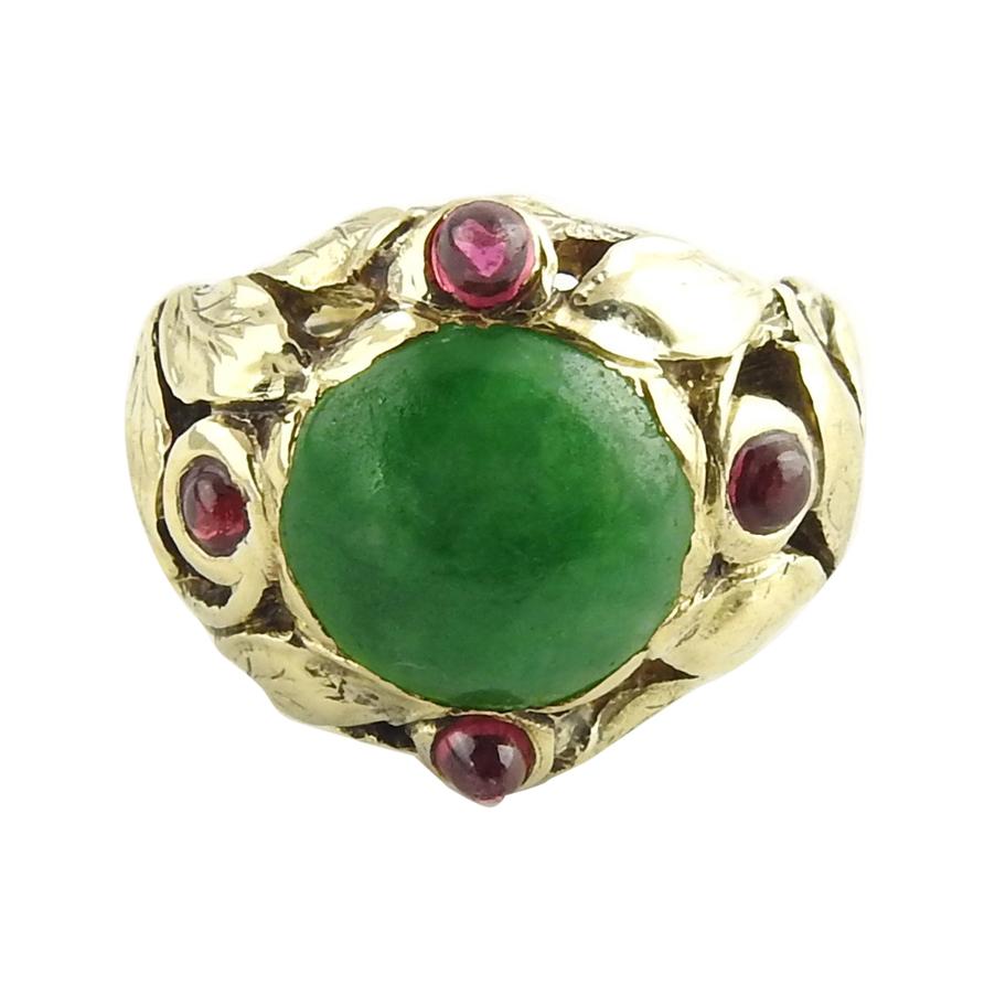 14 Karat Yellow Gold Jade and Ruby Ring at 1stDibs | jade and ruby ring