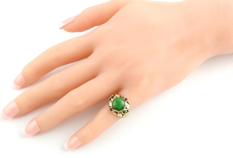 14 Karat Yellow Gold Jade and Ruby Ring at 1stDibs | jade and ruby ring