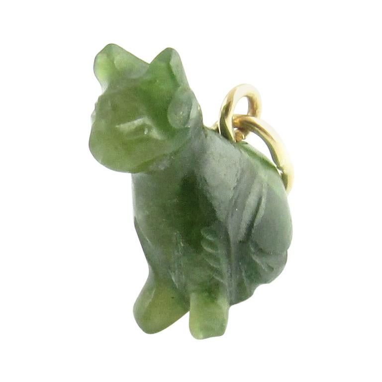 14 Karat Yellow Gold Jade Cat Charm at 1stDibs