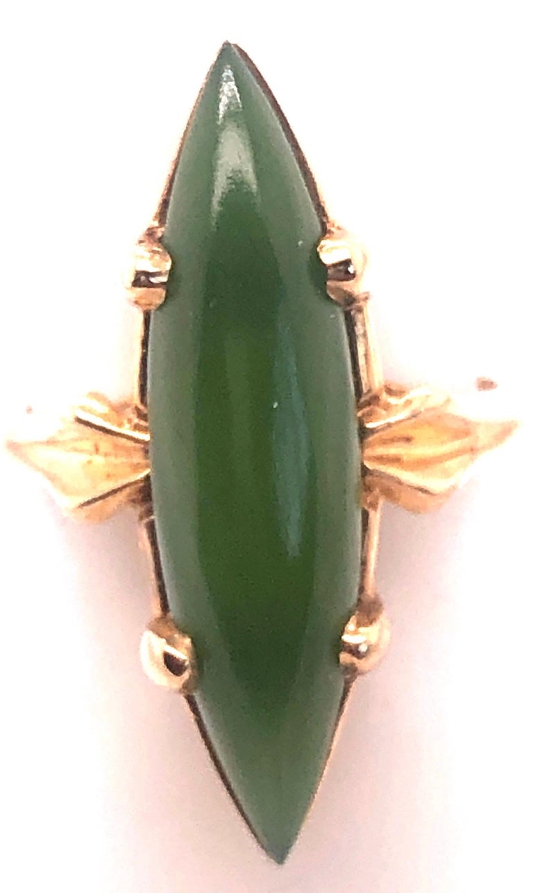 14 Karat Yellow Gold Jade Marquis Solitaire Ring at 1stDibs