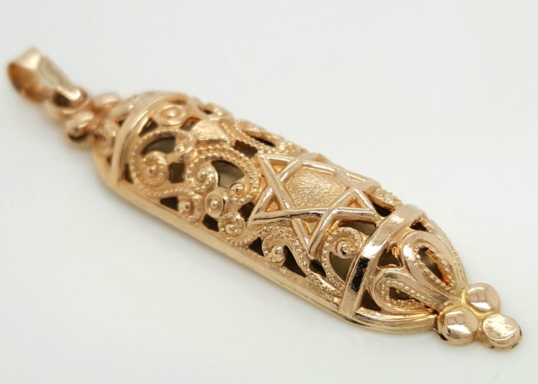 14 Karat Yellow Gold Jewish Jewelry Torah Mezuzah Scroll Pendant at 1stDibs