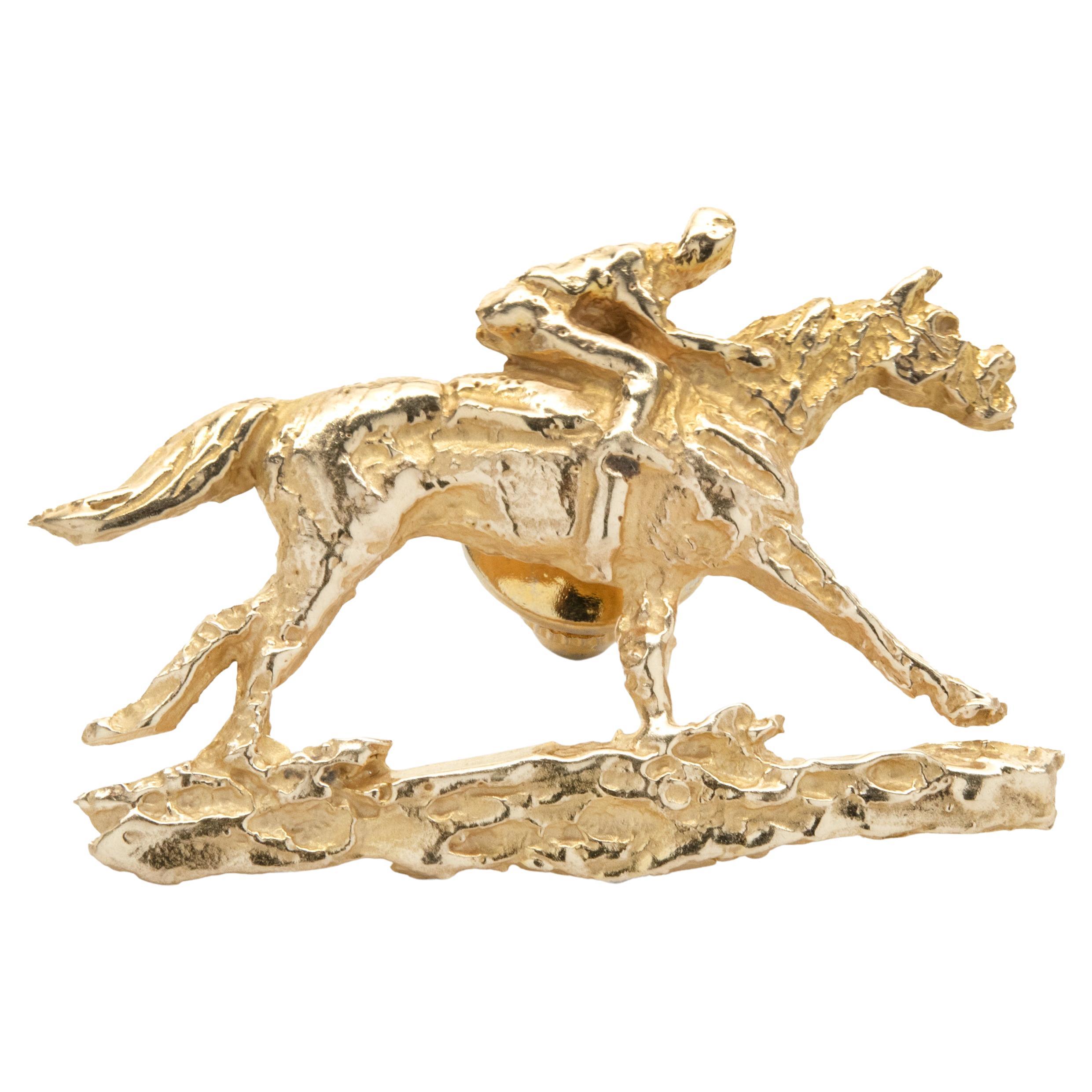 Cartier London 18 Karat Yellow Gold Enamel Horse With Jockey Pin, circa ...