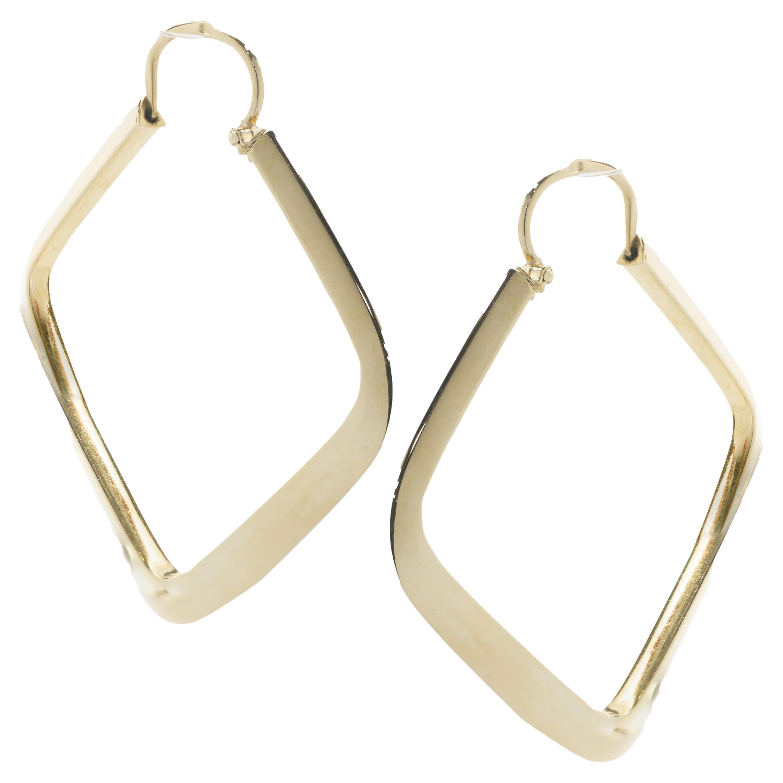14 Karat Gold, Flow Hoop Earrings Transitioning from a Square to ...